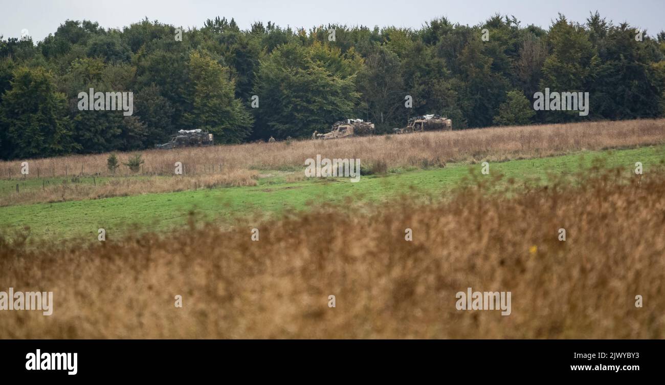 Three British army Foxhound light protection patrol vehicles (LPPV ...