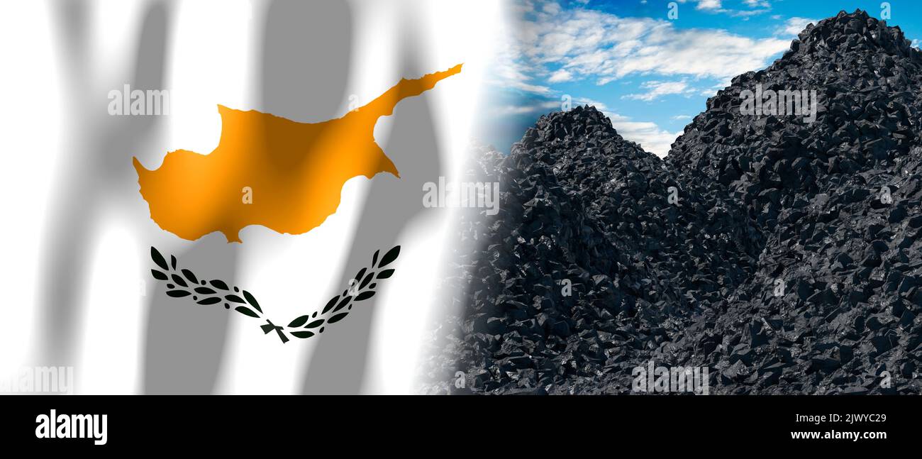 Cyprus - country flag and pile of coal - 3D illustration Stock Photo ...
