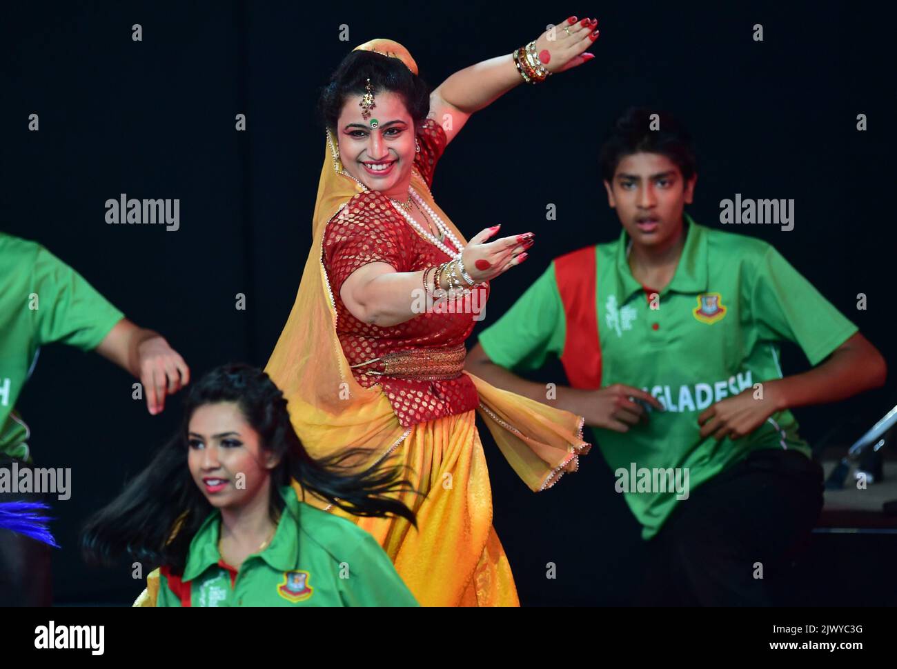Dancers perform a traditional dance of Bangladesh during the opening ...