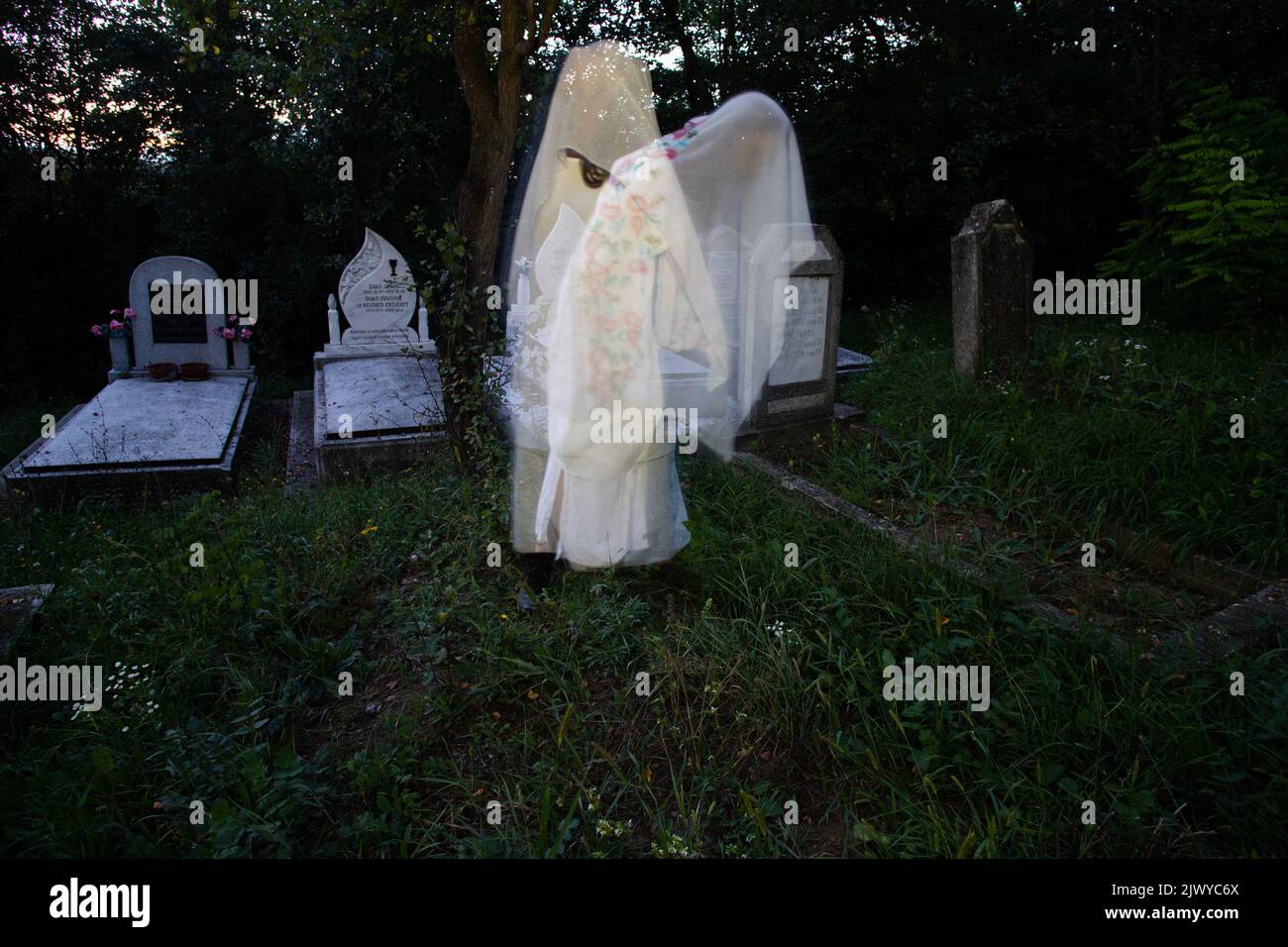 Graveyard At Night With Ghost