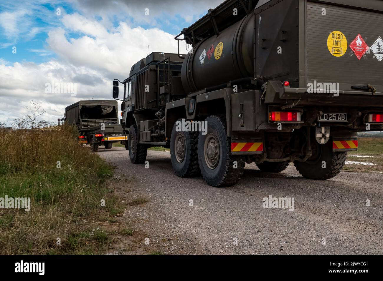 British army M.A.N. HX58 unit support tanker in action on a military ...