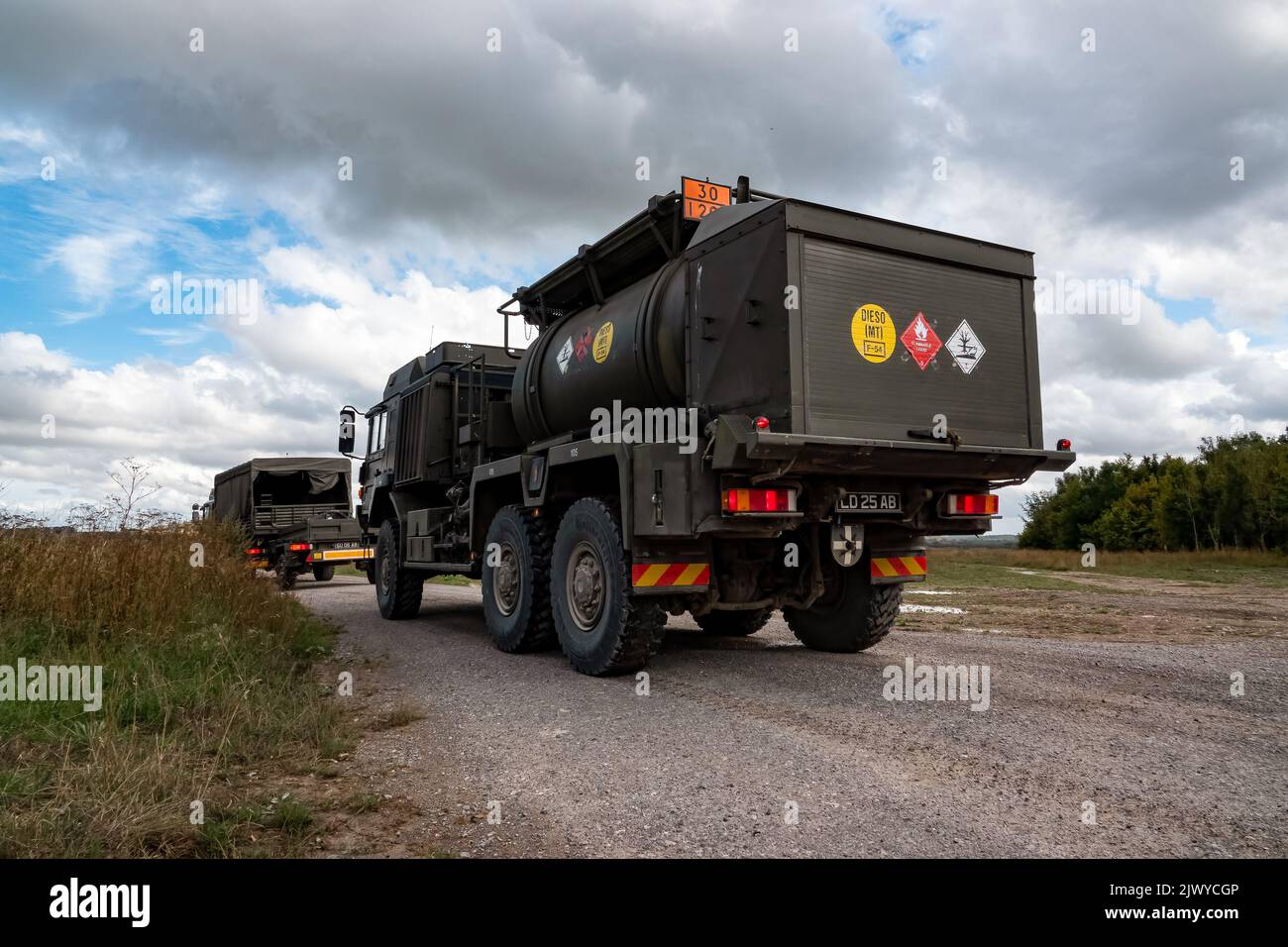 British army M.A.N. HX58 unit support tanker in action on a military ...