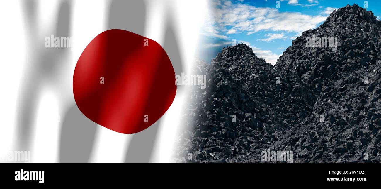 Japan - country flag and pile of coal - 3D illustration Stock Photo - Alamy