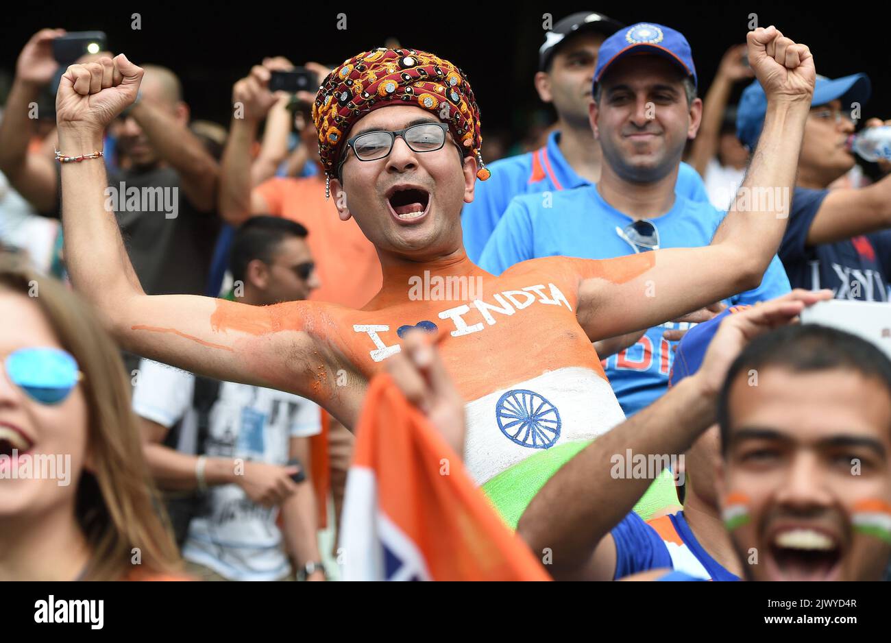 An Indian cricket fan is seen at the India versus South Africa ICC ...
