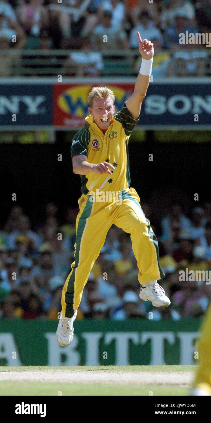 Australian pace bowler Brett Lee celebrates the wicket of West Indian ...
