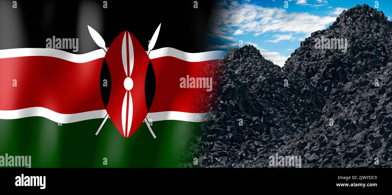 Kenya - country flag and pile of coal - 3D illustration Stock Photo - Alamy
