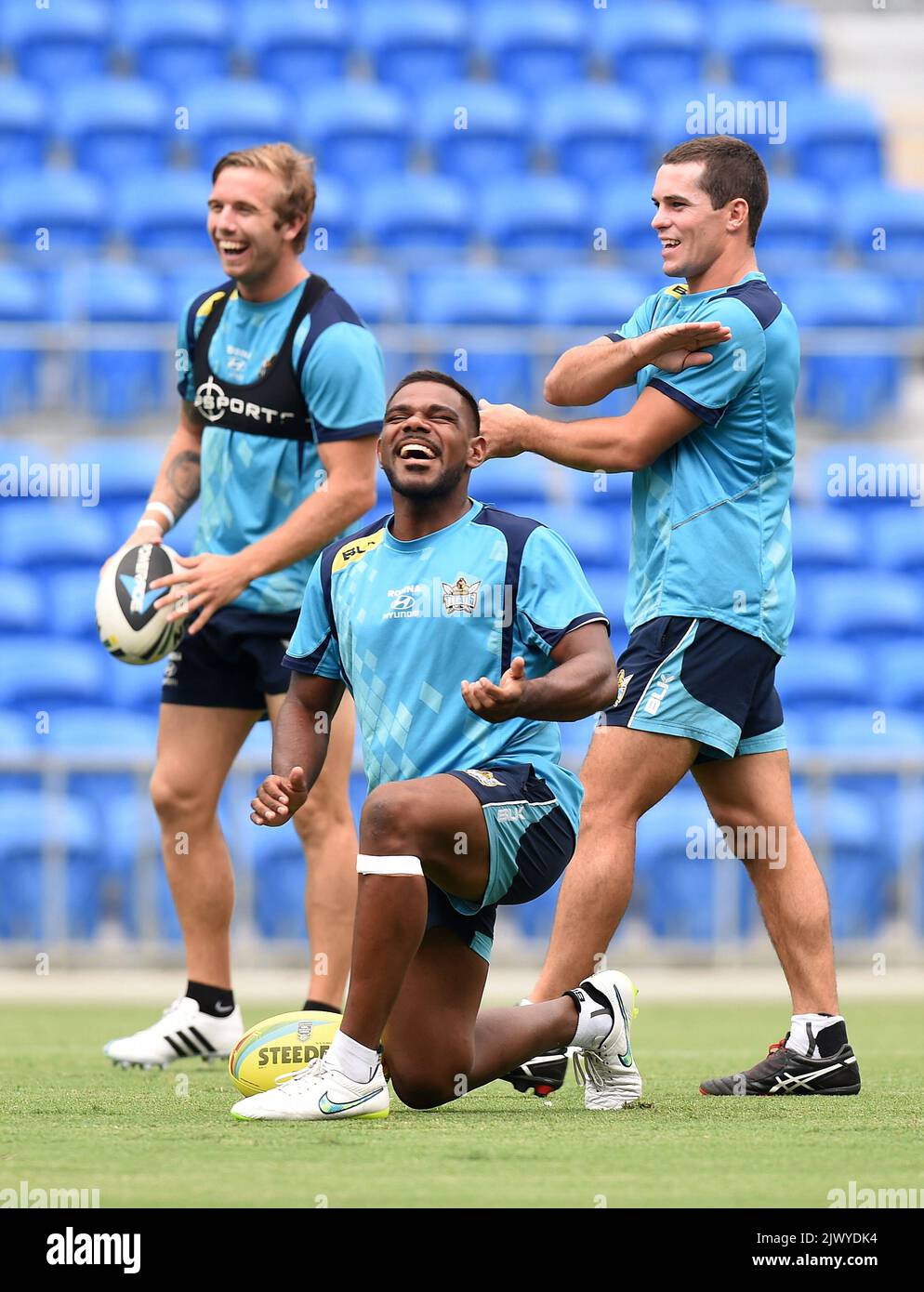 Kane Elgey, Kierran Moseley and Daniel Mortimer are seen during the ...