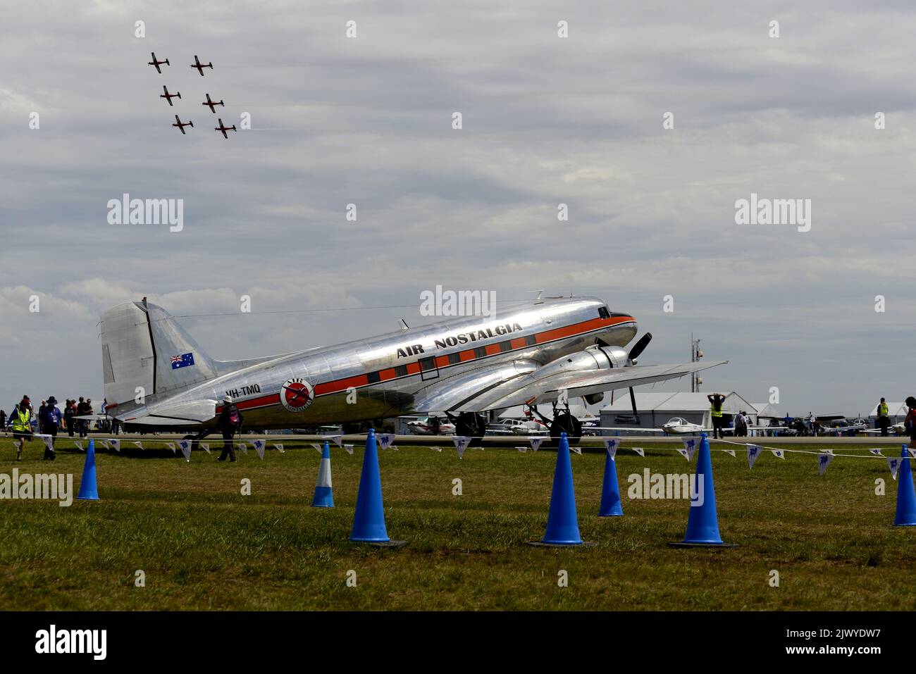 Crowds watch the RAAF's formation aerobatic display team, the Roulettes ...