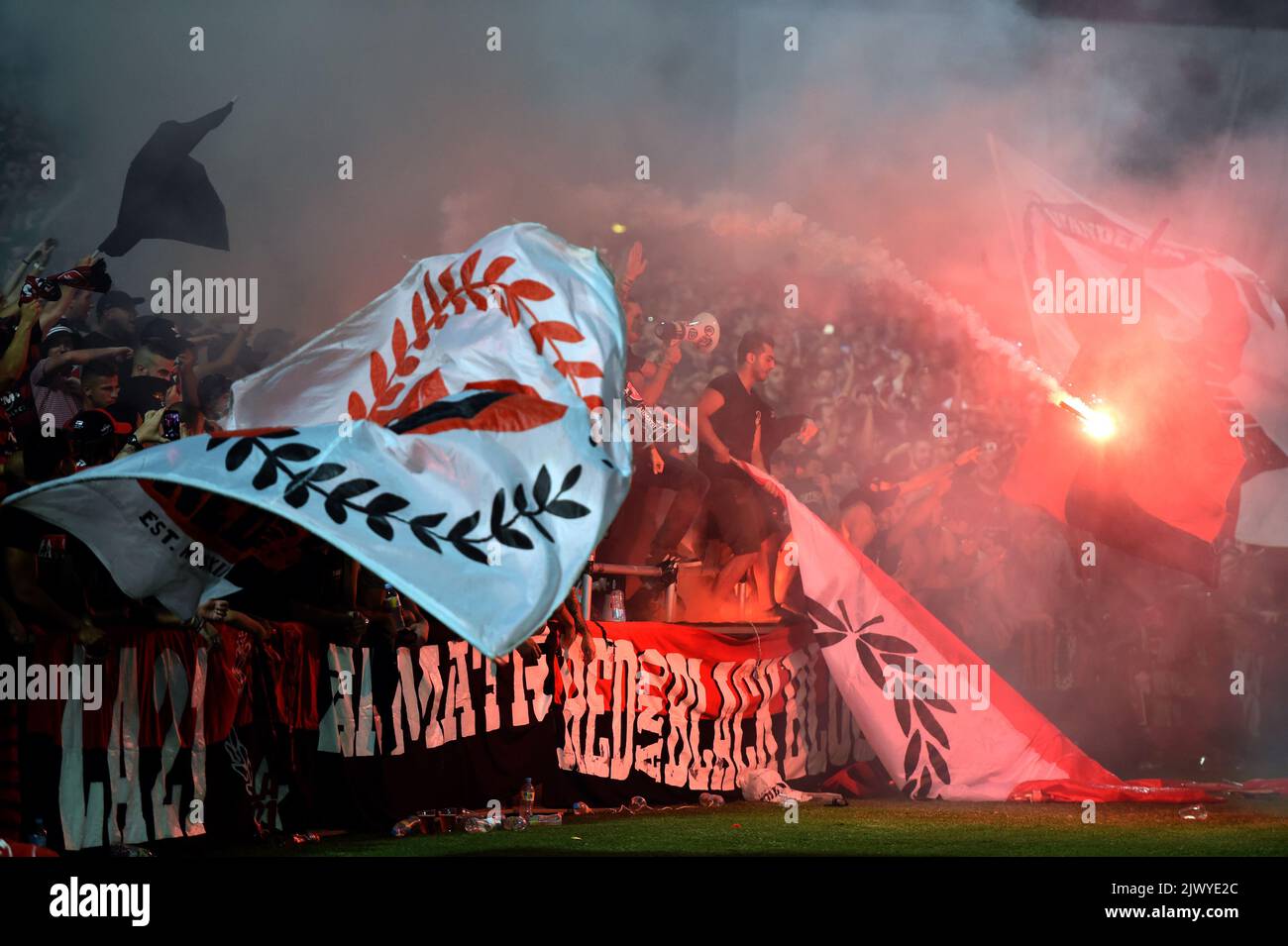 Western Sydney Wanderers' RBB fans ignite flares during their round 19 ...