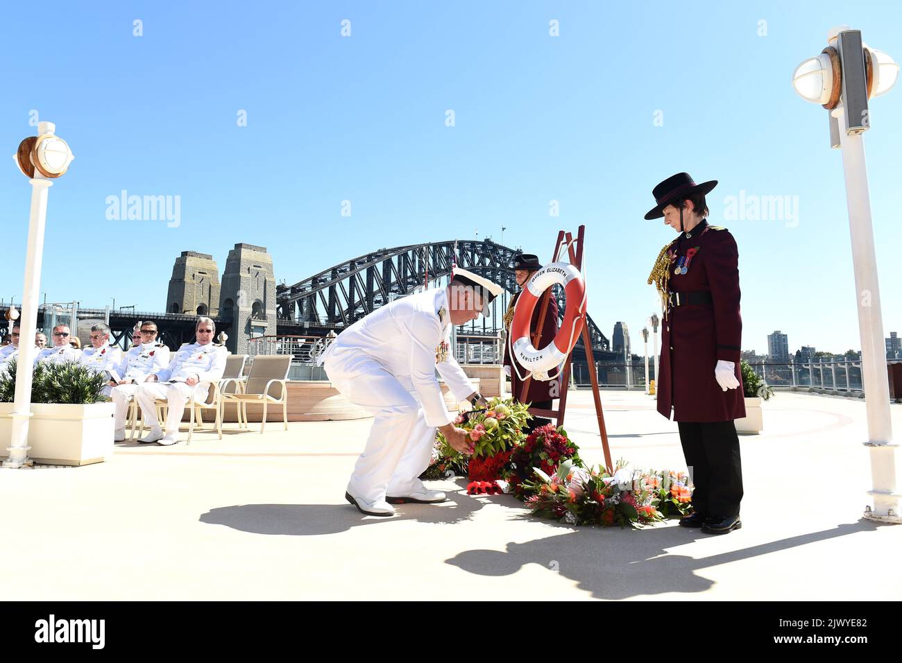 Commander of the Australian Fleet, Rear Admiral Stuart Mayer, lays a ...