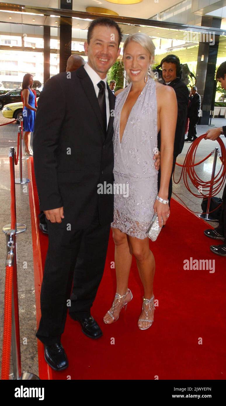 Australian cricket captain Ricky Ponting arrives with his wife Rianna ...