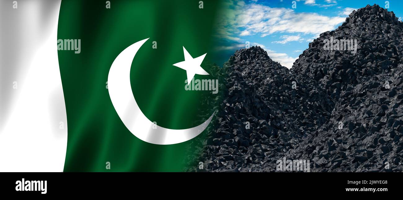 Pakistan - country flag and pile of coal - 3D illustration Stock Photo ...