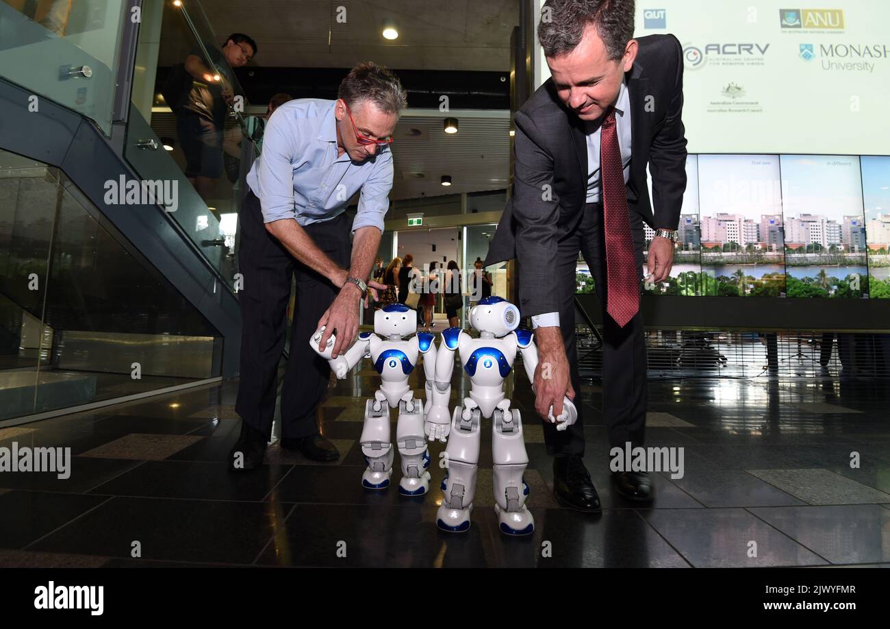 Professor Peter Corke (left) and Professor Gordon Wyeth from Queensland ...