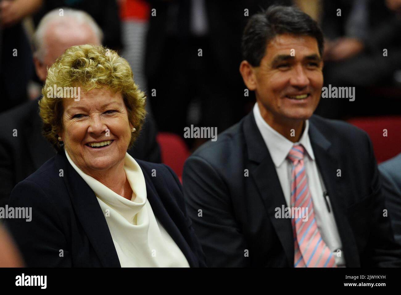 Jillian Skinner and Geoff Lee look on prior to the NSW Permier Mike ...