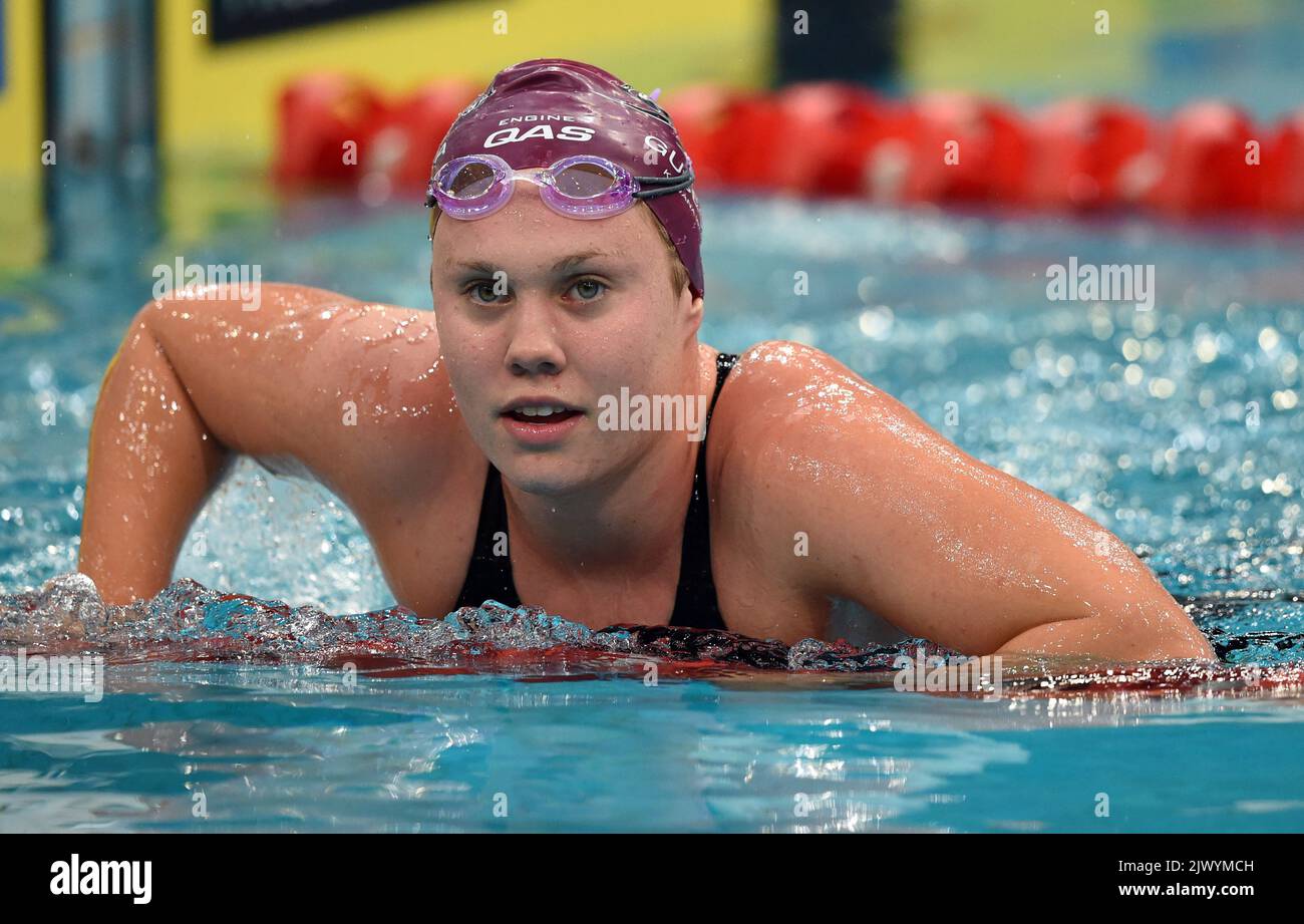 Chelsea Gubecka looks on after competing in the Men's 200m Freestyle ...
