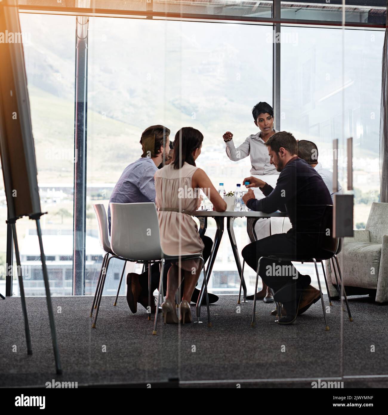 Getting serious in the boardroom. a businesswoman giving a presentation ...