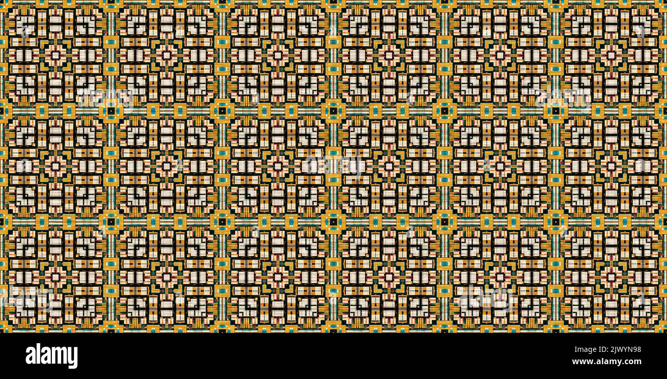 Traditional tile mosaic seamless border pattern print. Fabric effect ...