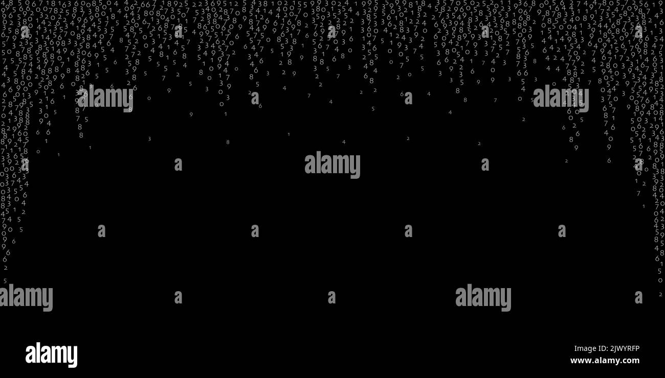Falling numbers, big data concept. Binary white flying digits. Noteworthy futuristic banner on ...