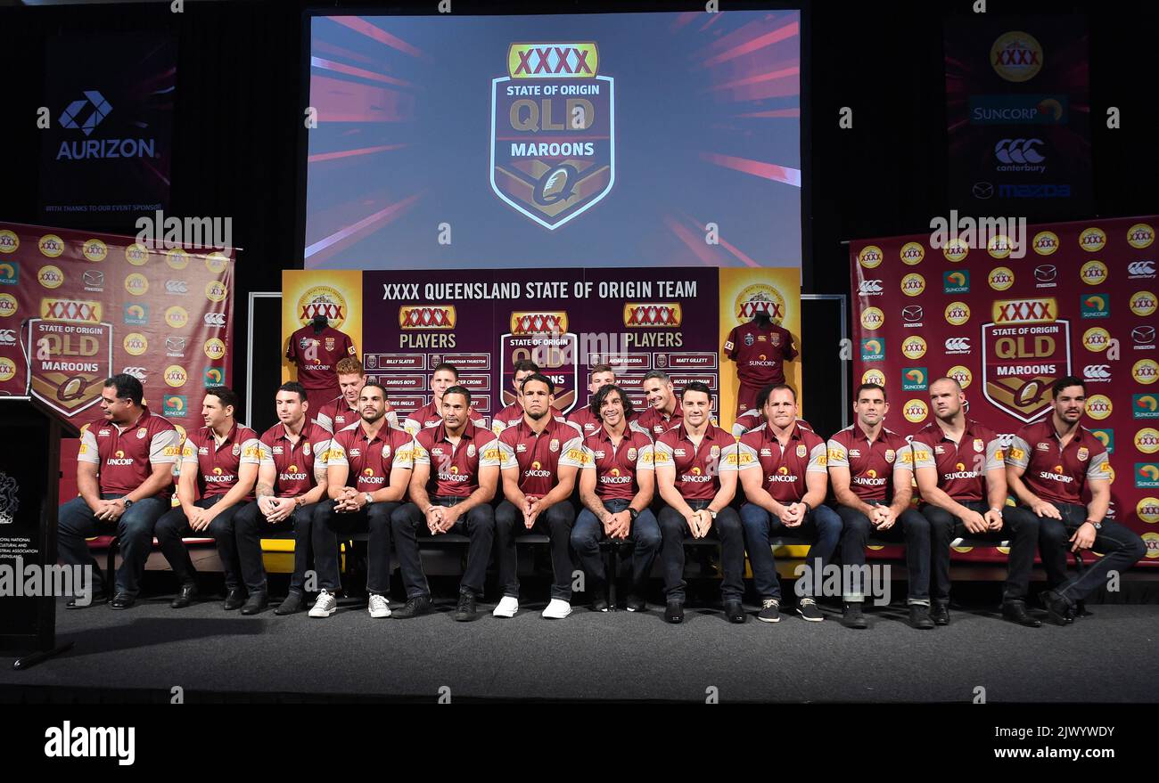 The Queensland team are seen assembled on stage during the Queensland ...