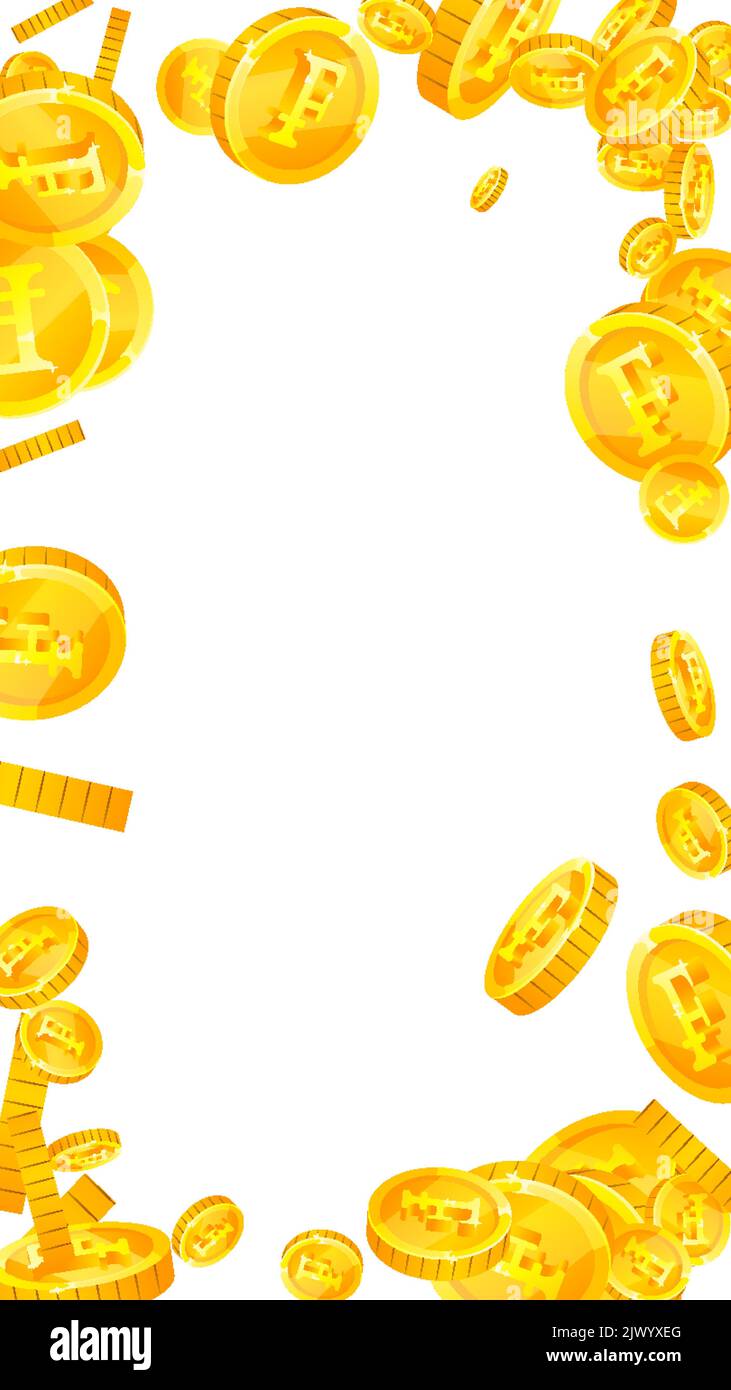 Swiss franc coins falling. Gold scattered CHF coins. Switzerland money ...