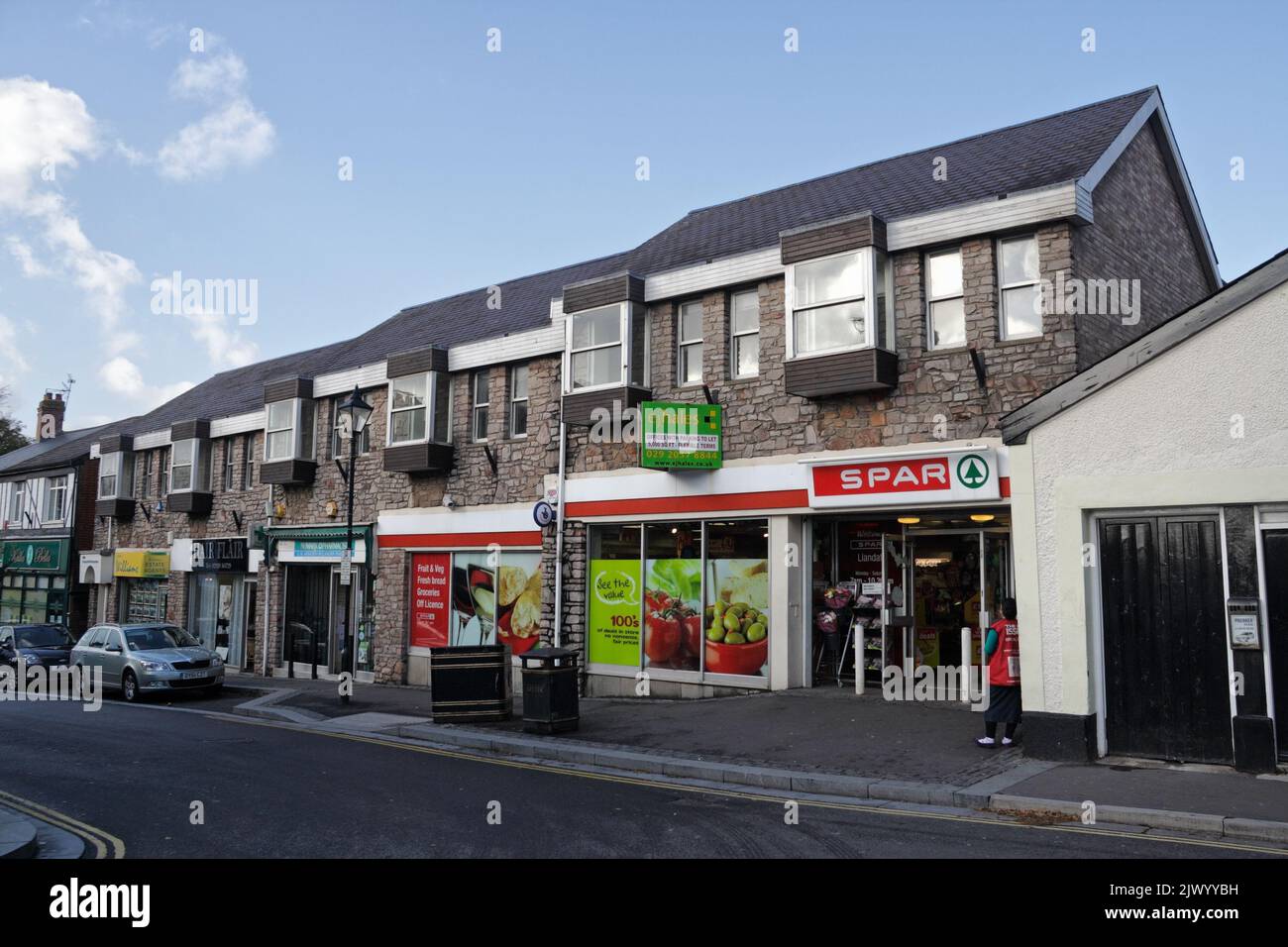 Spar grocery store and shops on High Street Llandaff Cardiff, Wales UK ...
