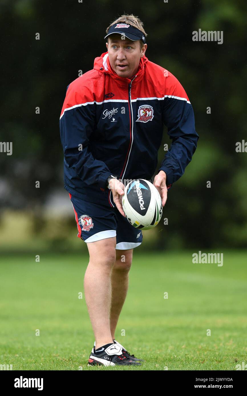 Sydney Roosters NRL coach Trent Robinson takes part in a training ...