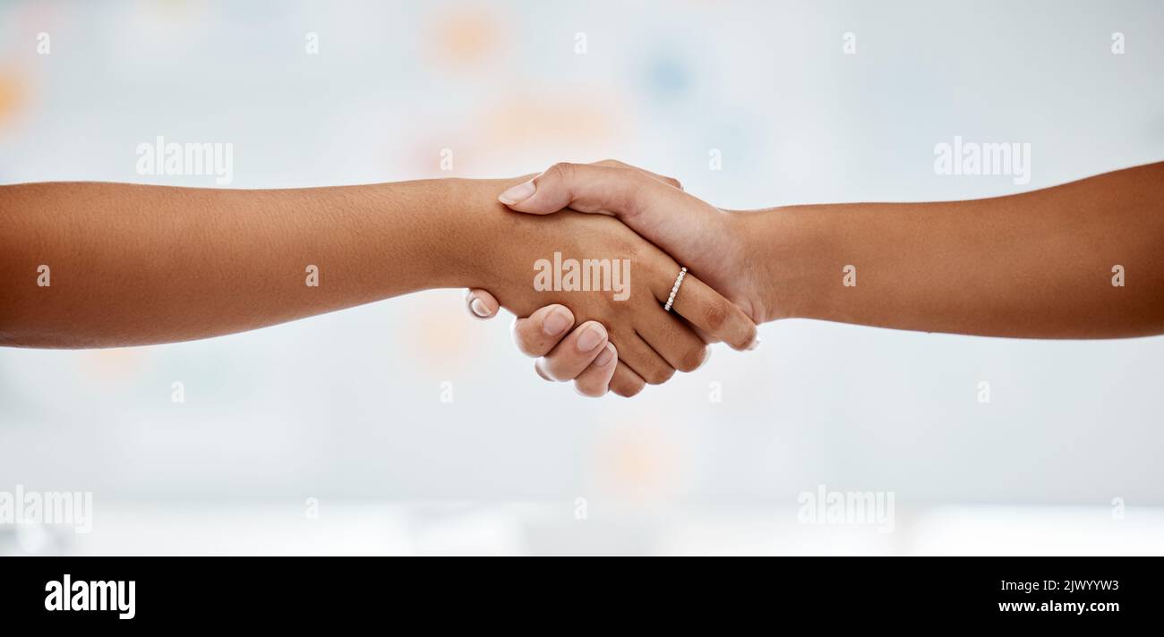 Handshake for support and partnership success, collaboration in team ...