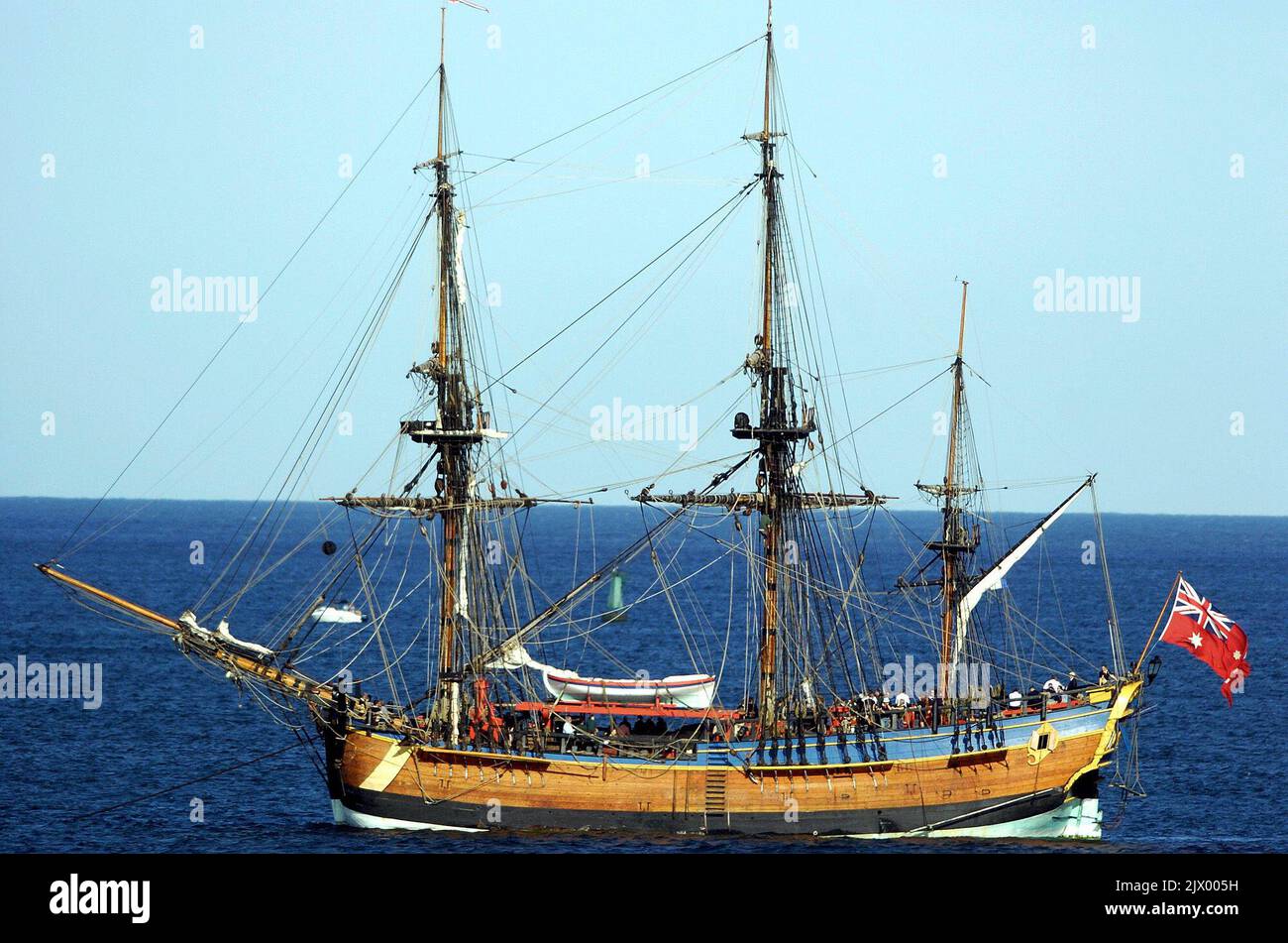 The Endeavour, a replica of Captain Cook's 18th century ship sits in ...