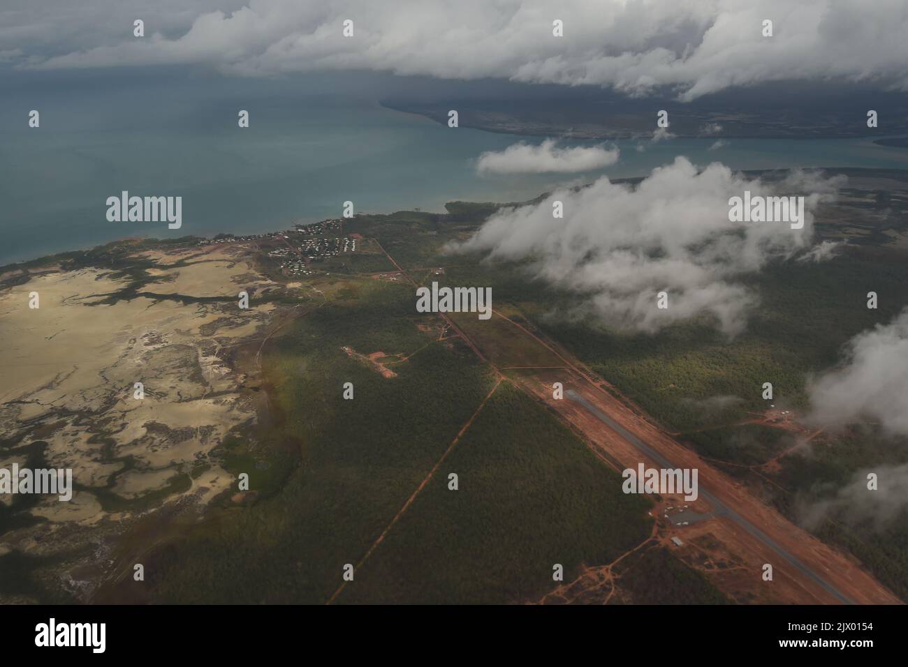 An aerial view of the remote aboriginal community of Milingimbi in the ...