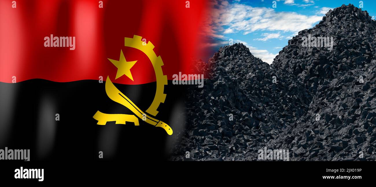 Angola - country flag and pile of coal - 3D illustration Stock Photo ...