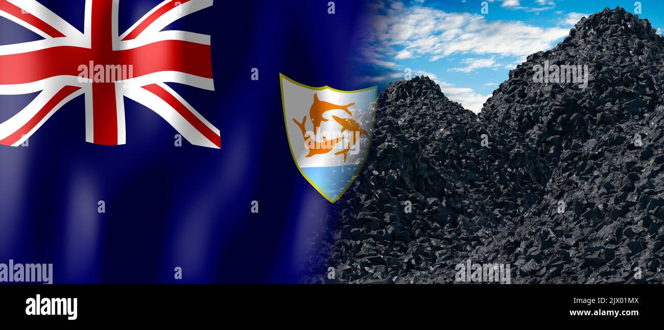 Anguilla - country flag and pile of coal - 3D illustration Stock Photo ...