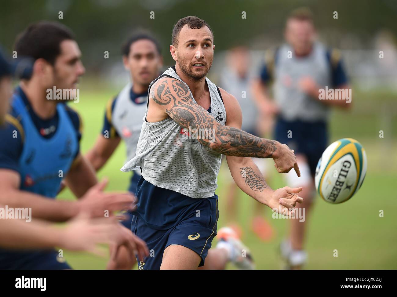 Quade Cooper passes the ball during the Australian Wallabies team ...
