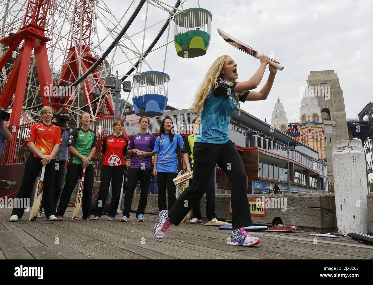 Cricketer Holly Ferling hits a ball during a photo opportunity after a ...
