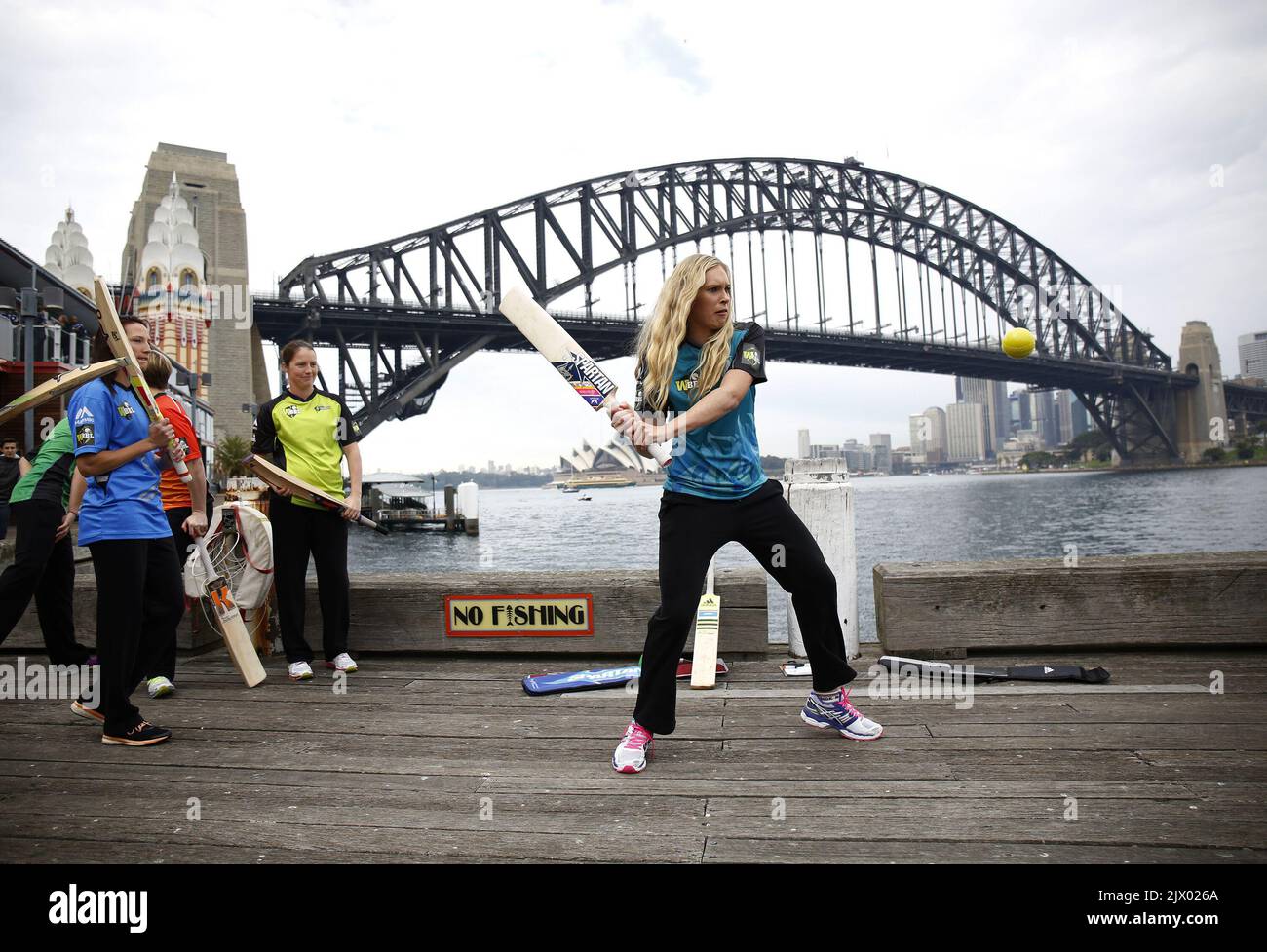 Cricketer Holly Ferling hits a ball during a photo opportunity after a ...