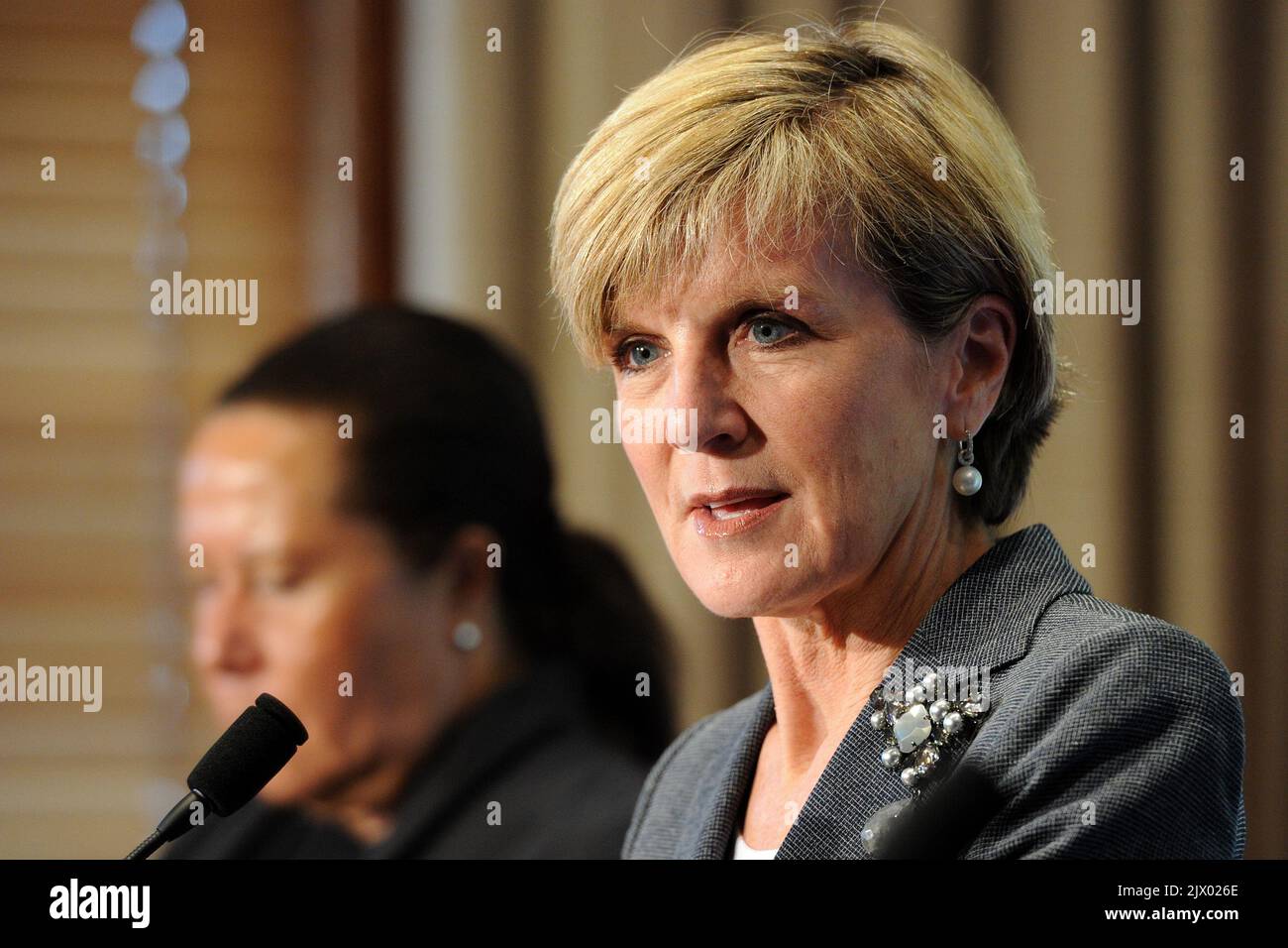 Australian Foreign Minister Julie Bishop speaks to the media during the ...