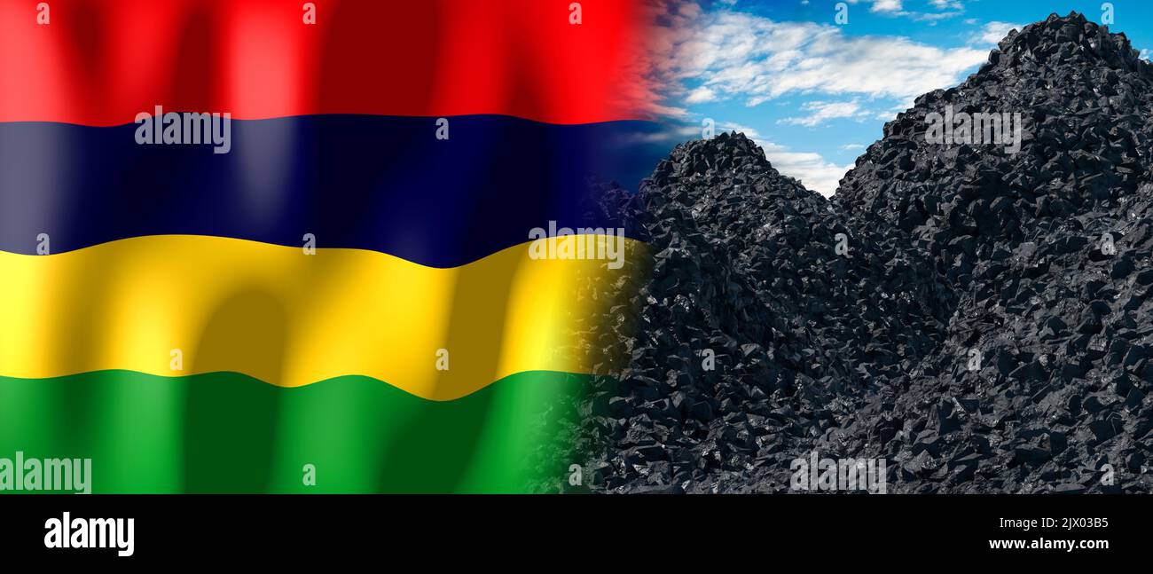 Mauritus - country flag and pile of coal - 3D illustration Stock Photo ...