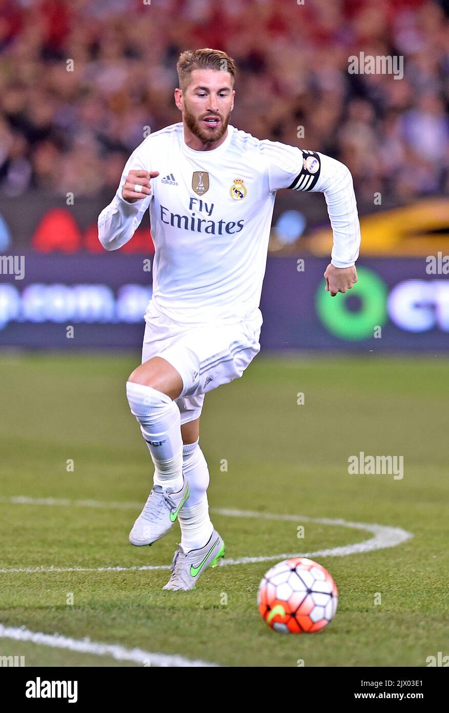 Sergio Ramos of Real Madrid runs with the ball during the match 1 of ...