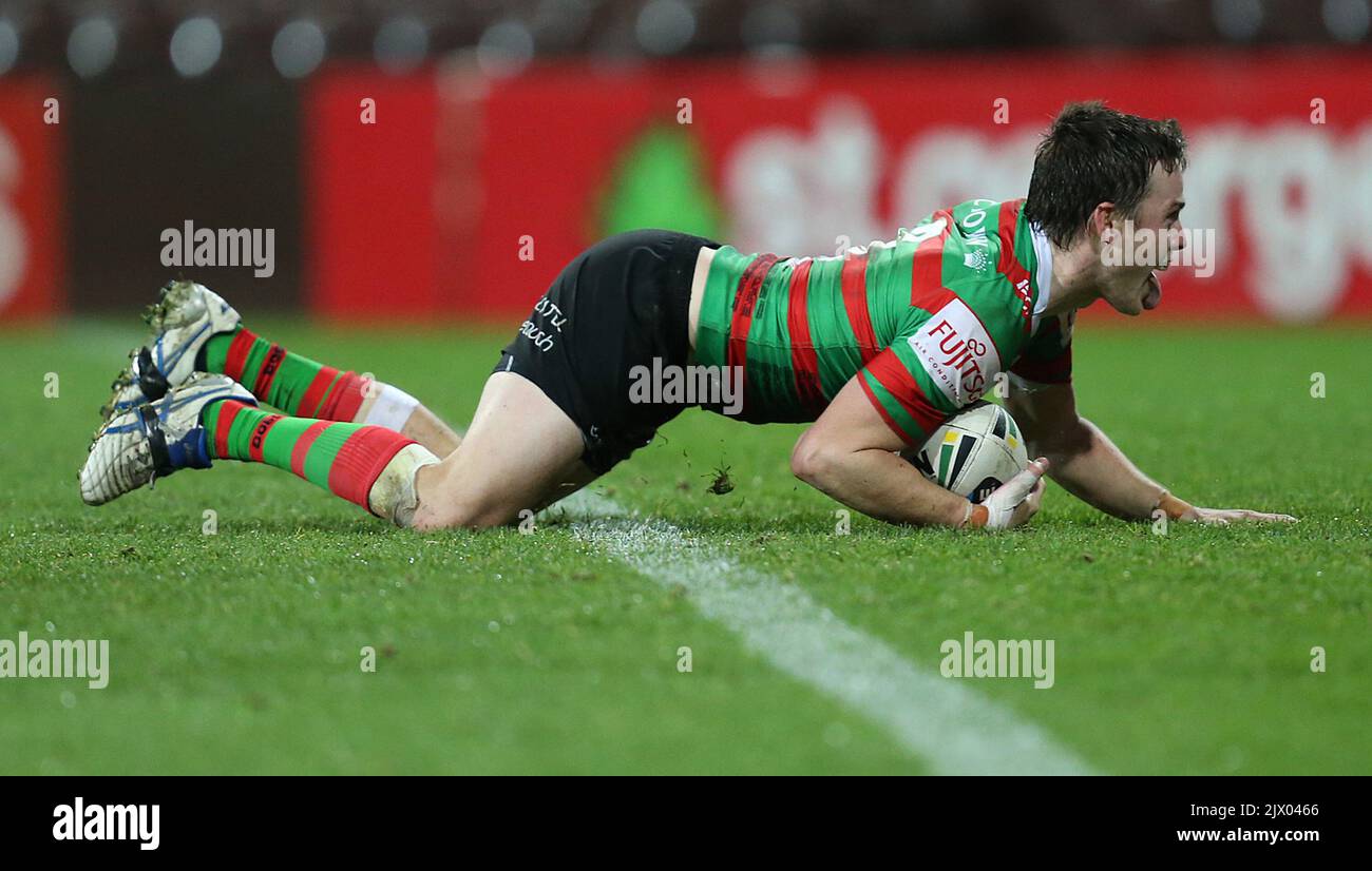 Rabbitohs' Luke Keary scores a try during the NRL Round 19 match ...