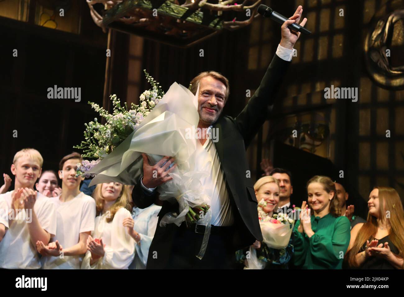 September 5, 2022. - Russia, Moscow. - Stage on Sukharevskaya. A meeting of the Oleg Tabakov ...