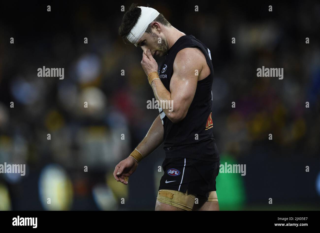Carlton Blues captain Marc Murphy reacts after being defeated by the ...
