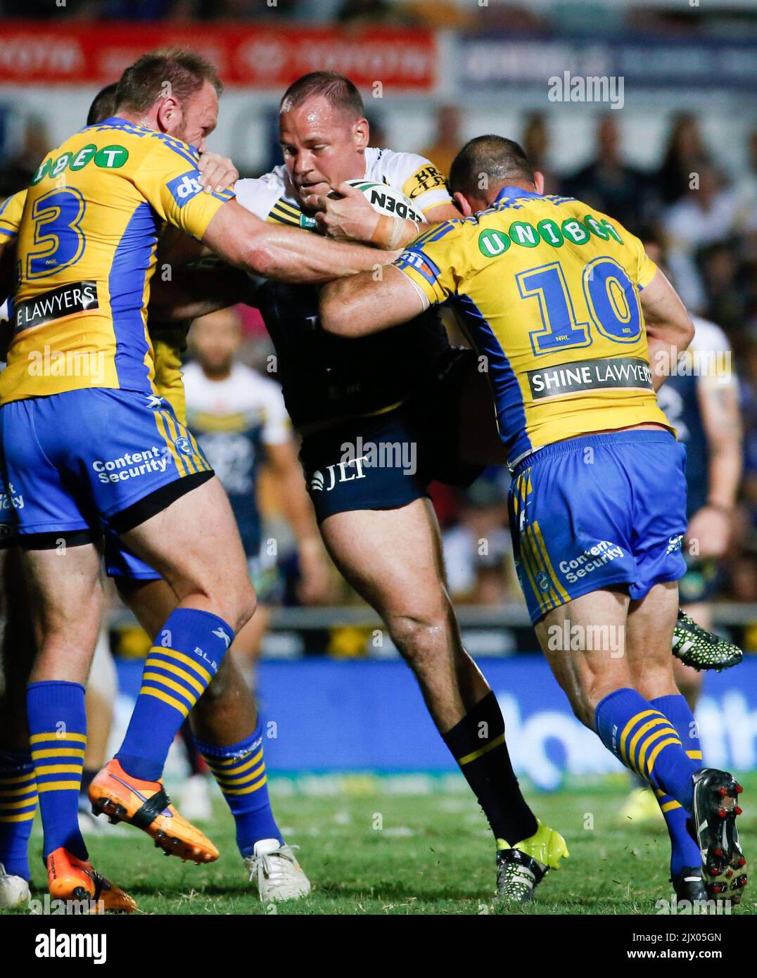 Cowboys Matt Scoot tackled by Eels defence during round 20 NRL match at ...