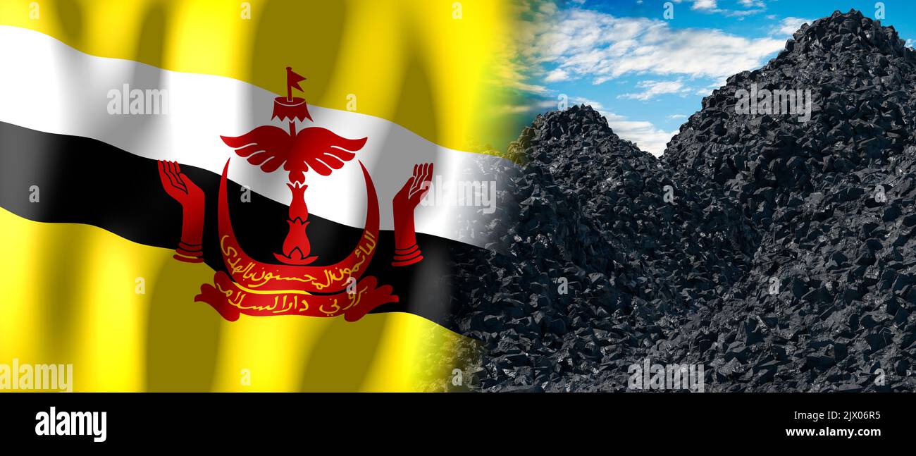Brunei - country flag and pile of coal - 3D illustration Stock Photo ...