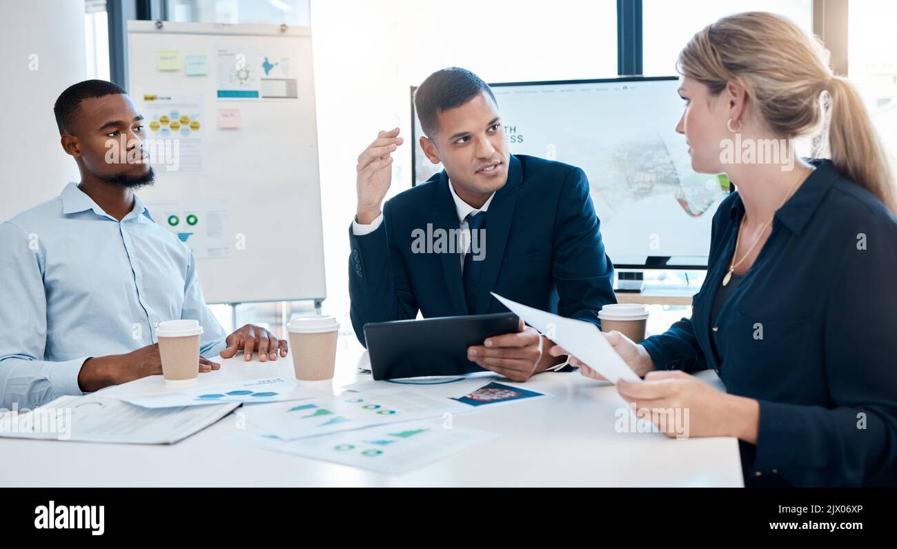 Finance, advertising or marketing meeting for team planning a strategy ...