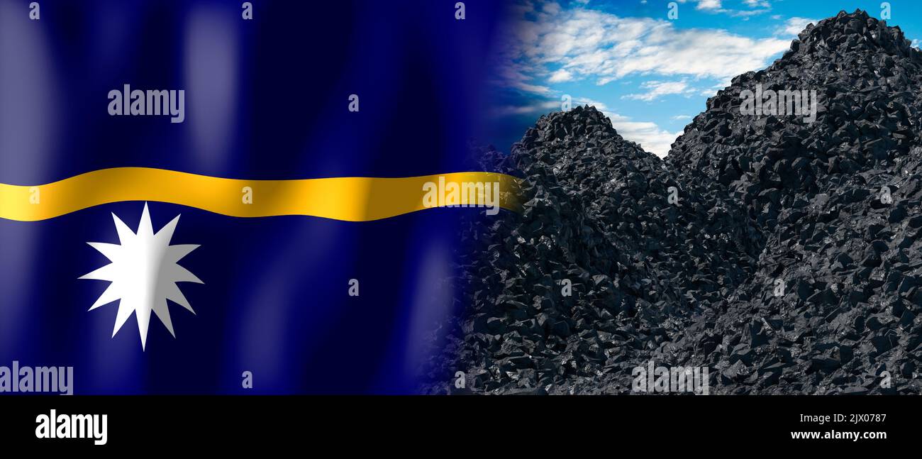 Nauru - country flag and pile of coal - 3D illustration Stock Photo - Alamy