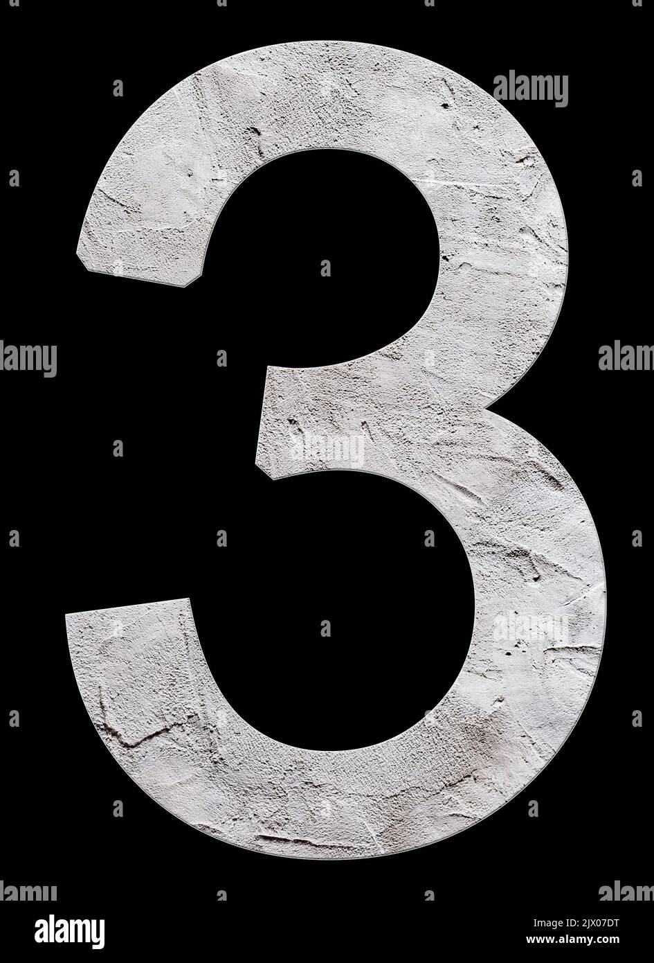 Number 3 with concrete texture, on black background Stock Photo - Alamy