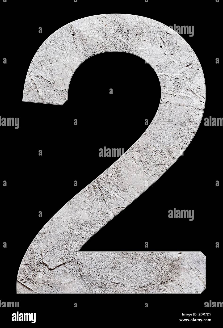 Number 2 with concrete texture, on black background Stock Photo - Alamy