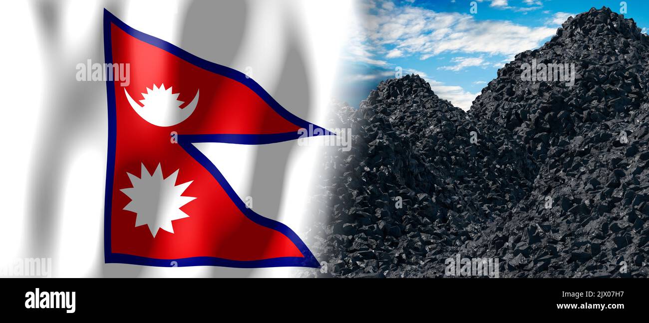 Nepal - country flag and pile of coal - 3D illustration Stock Photo - Alamy
