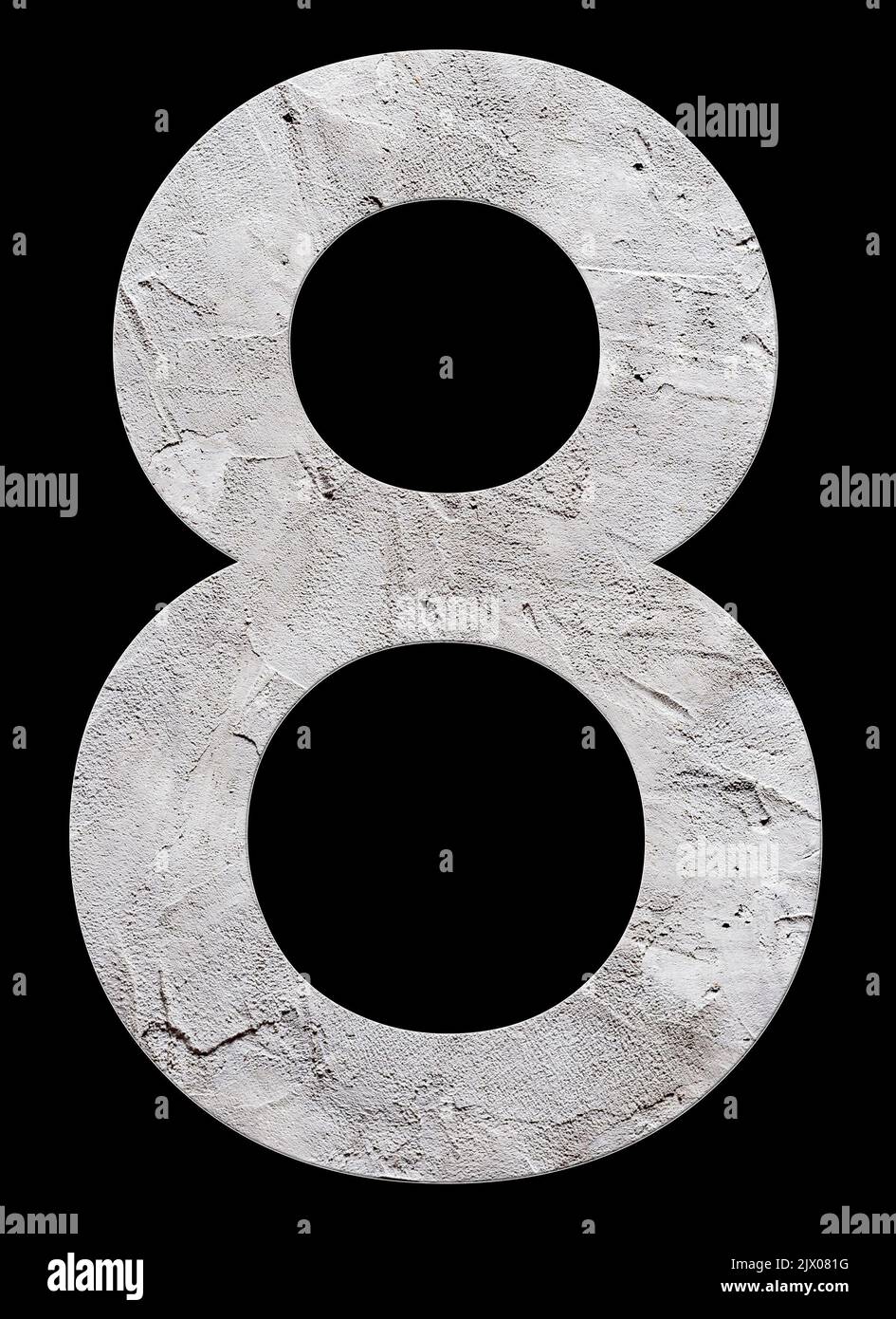 Number 8 with concrete texture, on black background Stock Photo - Alamy