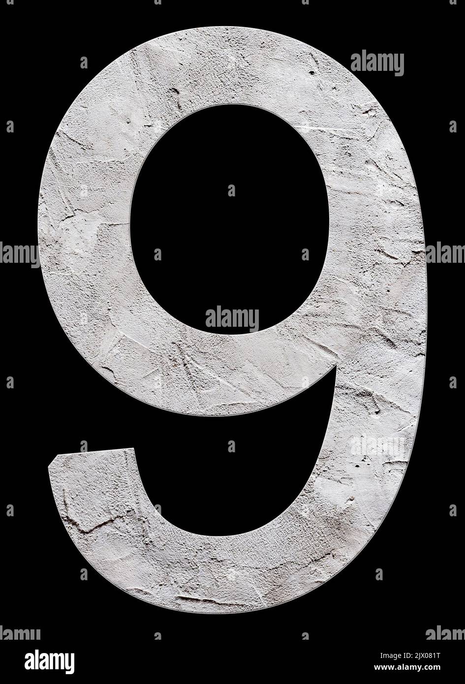 Number 9 with concrete texture, on black background Stock Photo - Alamy