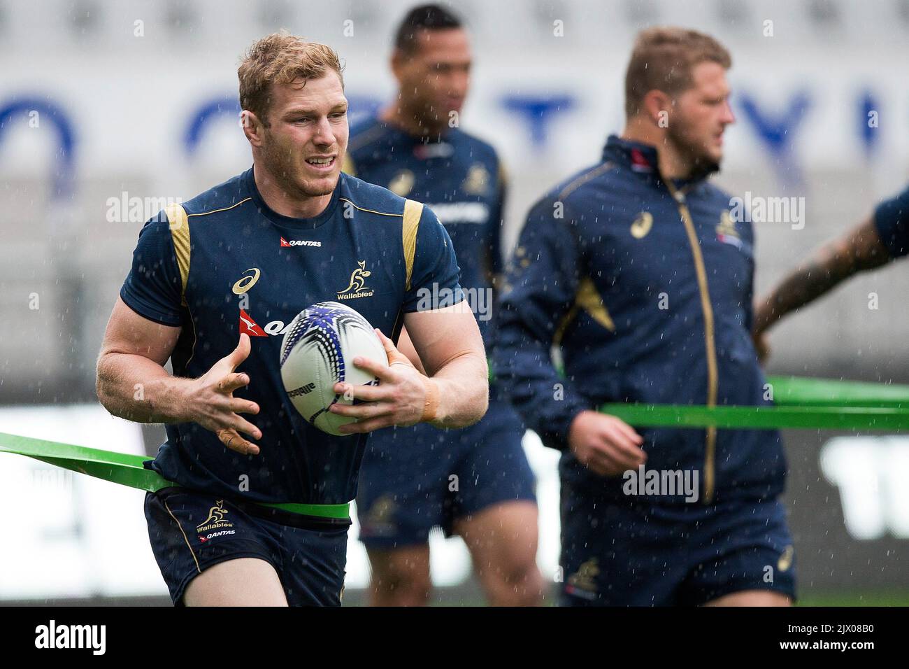 Australian player David Pocock (right) during the Captain's Run ...